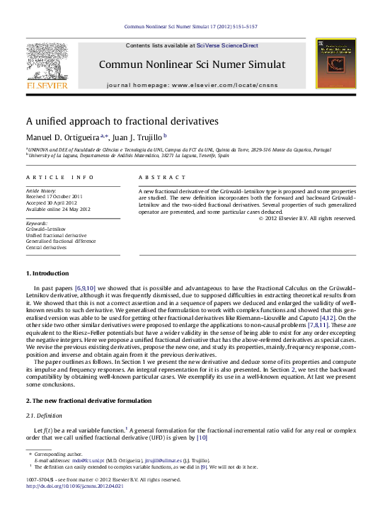 A Unified Approach To Fractional Derivatives