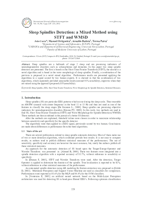 Sleep Spindles Detection: a Mixed Method using STFT and WMSD
