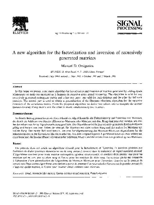 A new algorithm for the factorization and inversion of recursively ...