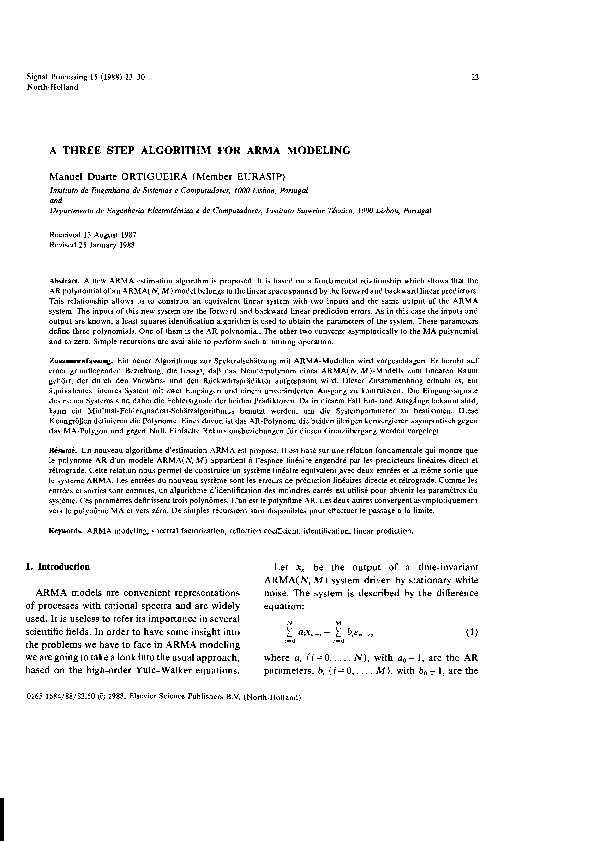 A THREE STEP ALGORITHM FOR ARMA MODELING