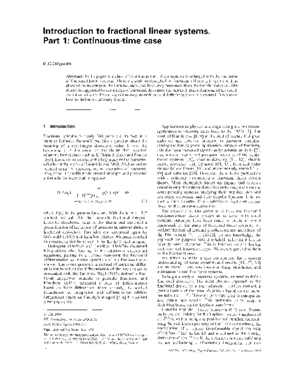 Introduction To Fractional Linear Systems Part 1 Continuous Time Case 0097