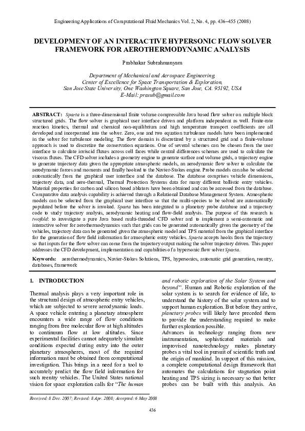 (PDF) Development of an Interactive Hypersonic Flow Solver Framework for Aerothermodynamic Analysis