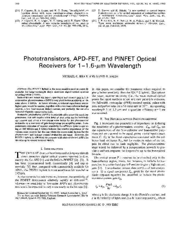 (PDF) Phototransistors, APD-FET, and PINFET optical receivers for 1-1.6 ...