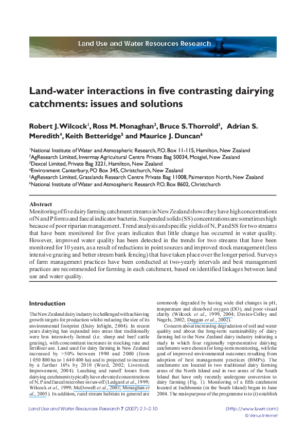 (PDF) Land-water interactions in five contrasting dairying catchments ...
