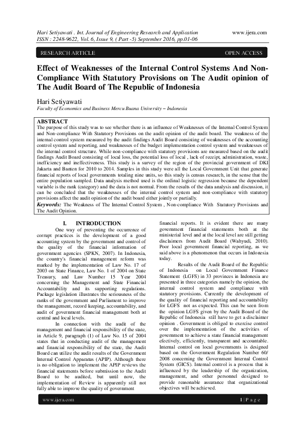 (PDF) Effect of Weaknesses of the Internal Control Systems And Non ...