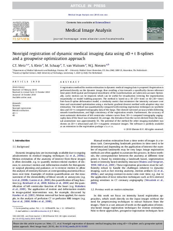 (PDF) Nonrigid registration of dynamic medical imaging data using nD + t B-splines and a ...