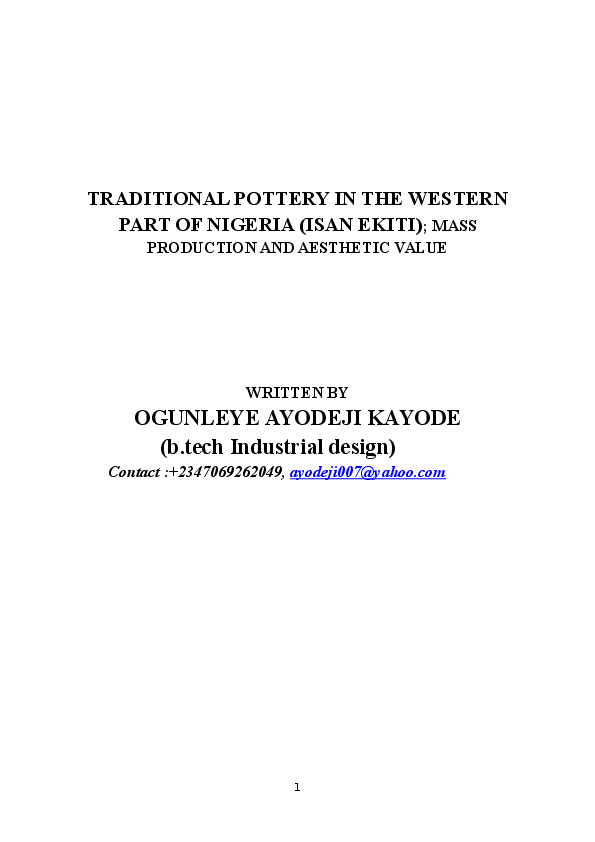 (DOC) Traditional pottery centre in Nigeria, Isan ekiti ; aesthetic ...