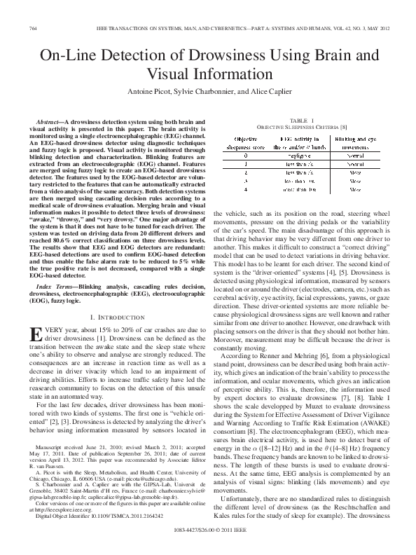 (PDF) On-Line Detection of Drowsiness Using Brain and Visual Information