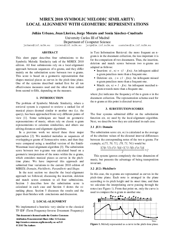 (PDF) Mirex 2010 Symbolic Melodic Similarity: Local Alignment with Geometric Representations