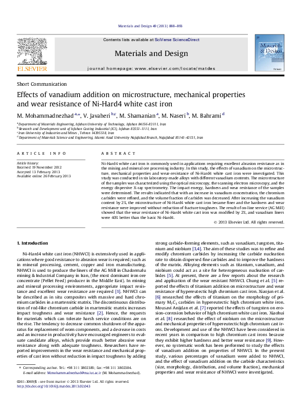 (PDF) Effects of vanadium addition on microstructure, mechanical properties and wear resistance ...