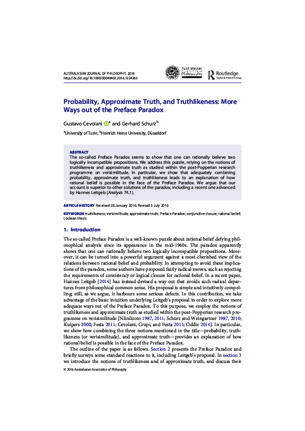 Probability Approximate Truth and Truthlikeness: More Ways out of the ...
