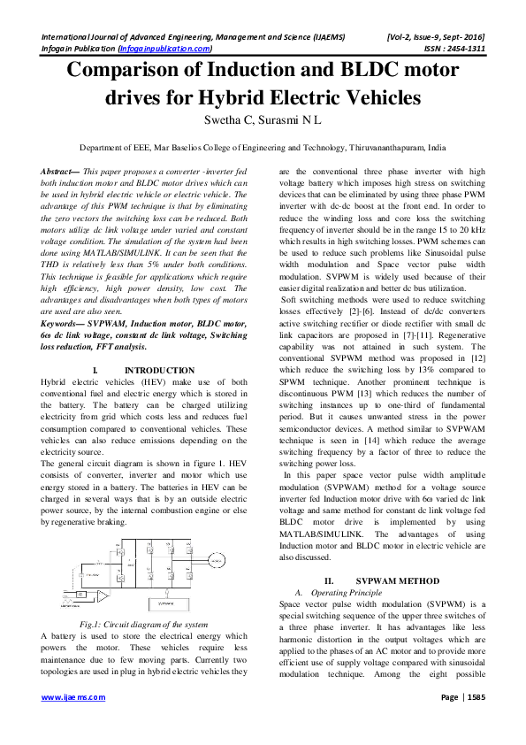 (PDF) Comparison of Induction and BLDC motor drives for Hybrid Electric ...