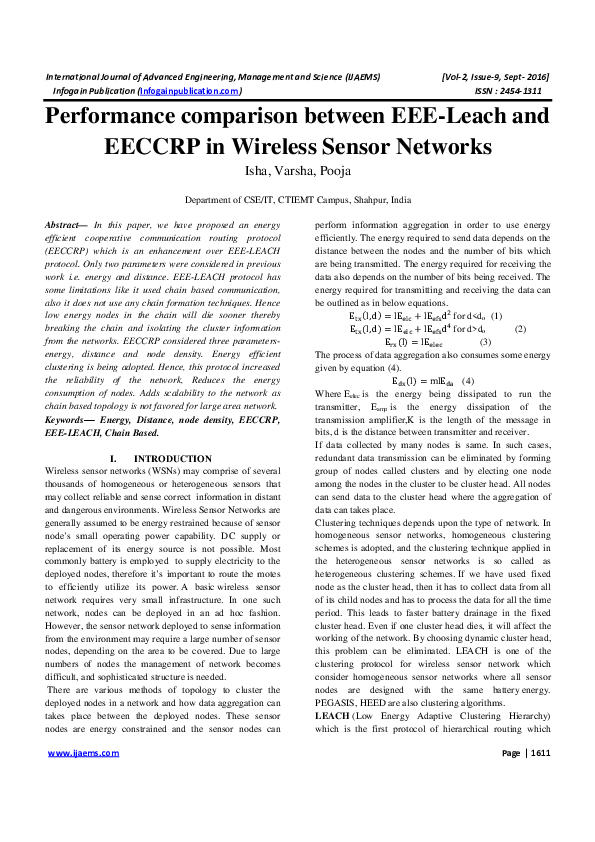 (PDF) Performance comparison between EEE-Leach and EECCRP in Wireless Sensor Networks