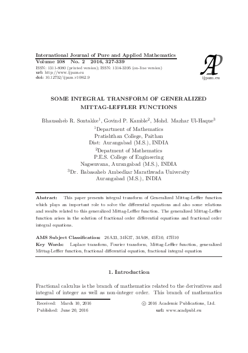 Pdf Some Integral Transform Of Generalized Mittag Leffler Functions