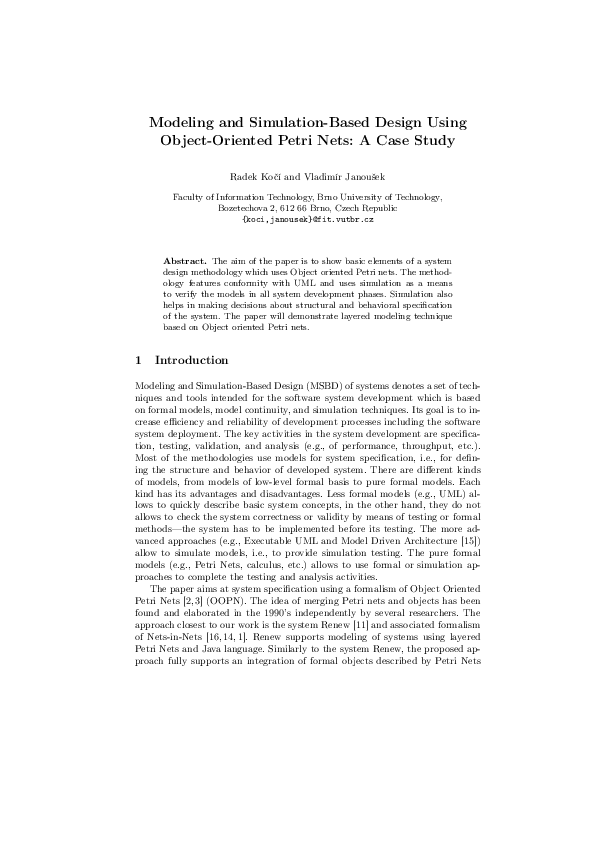 (PDF) Modeling and Simulation-Based Design Using Object-Oriented Petri Nets: A Case Study