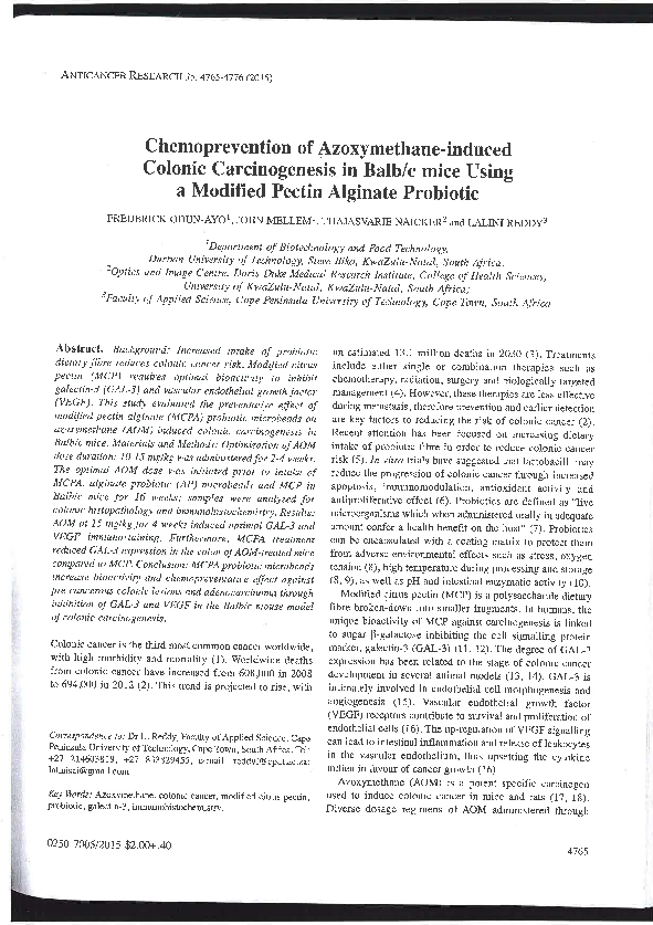(PDF) Chemoprevention of Azoxymethane-induced Colonic Carcinogenesis in ...