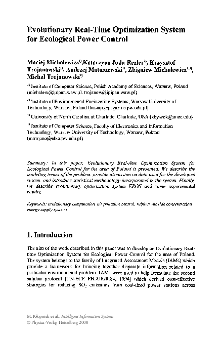 Evolutionary Real-Time Optimization System for Ecological Power Control