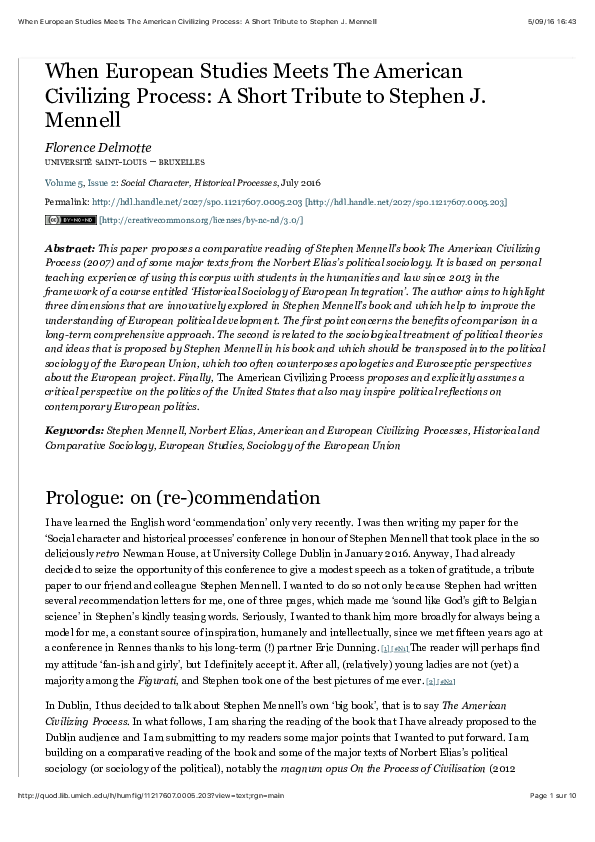 (PDF) When European Studies Meet The American Civilizing Process: A ...