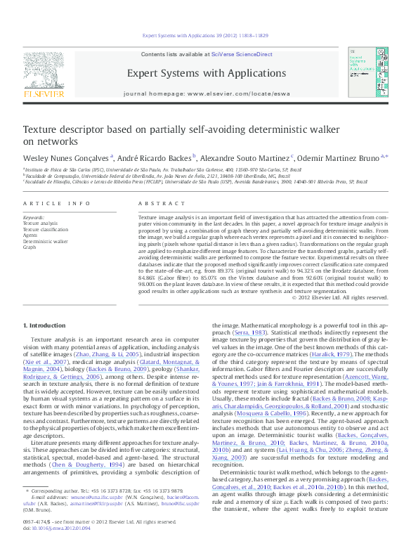 Pdf Texture Analysis Using Graphs Generated By Deterministic Partially Self Avoiding Walks 