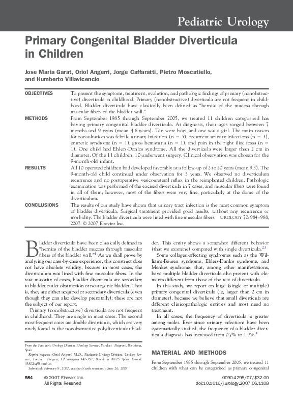 (PDF) Primary Congenital Bladder Diverticula in Children