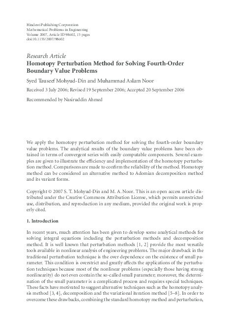 (PDF) Homotopy Perturbation Method for Solving Fourth-Order Boundary Value Problems