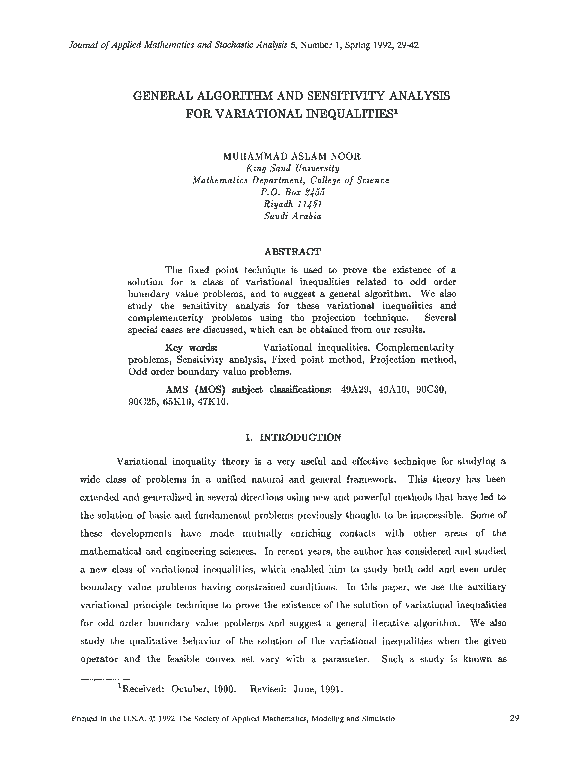 Pdf General Algorithm And Sensitivity Analysis For Variational