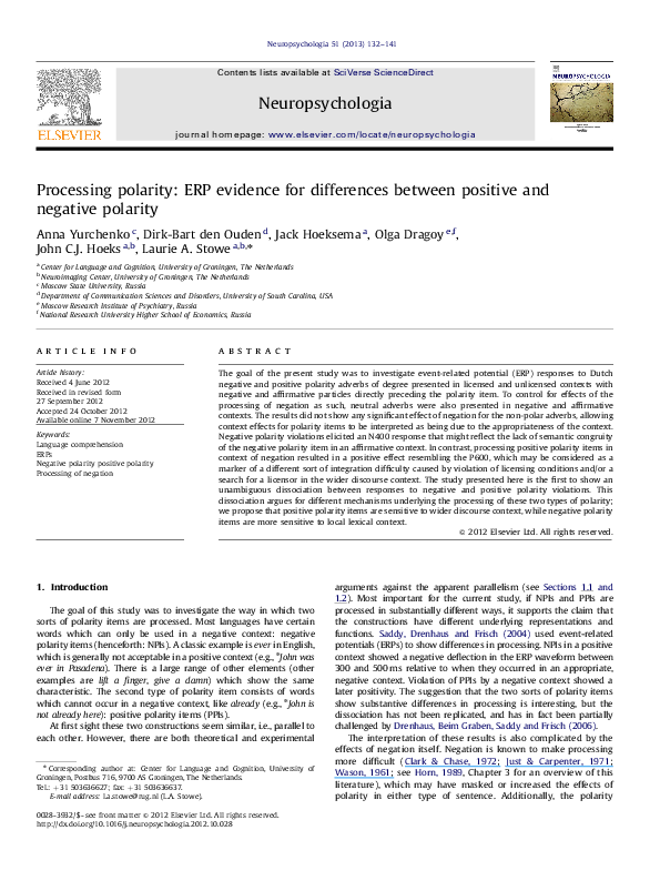 (PDF) Processing polarity: ERP evidence for differences between ...