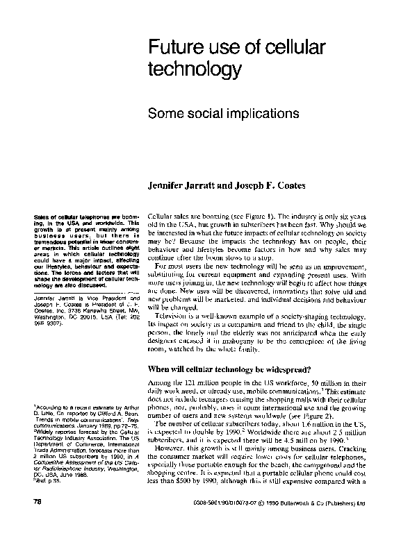 (PDF) Future use of cellular technology : Some social implications