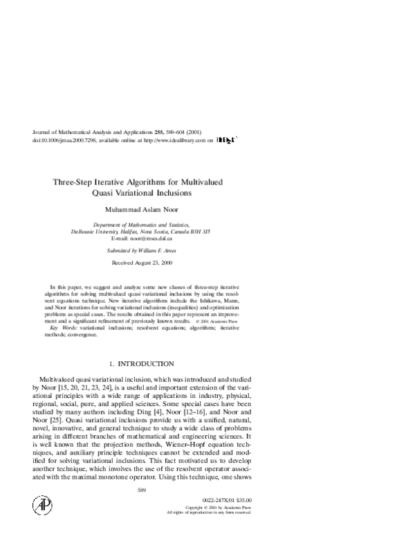 Pdf Three Step Iterative Algorithms For Multivalued Quasi Variational Inclusions Muhammad