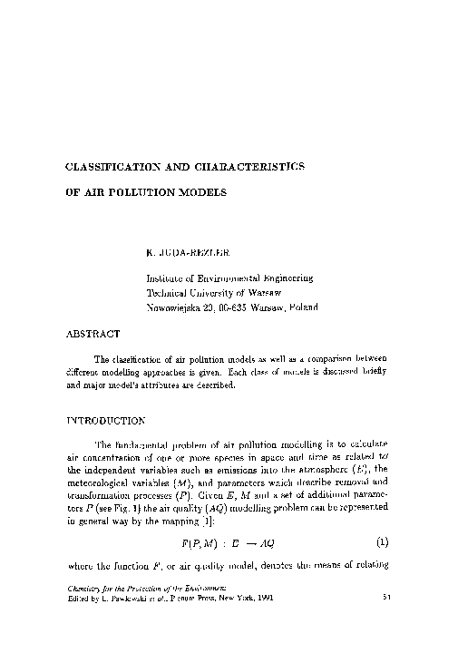 CLASSIFICATION AND CHARACTERISTICS OF AIR POLLUTION MODELS | K. Juda ...