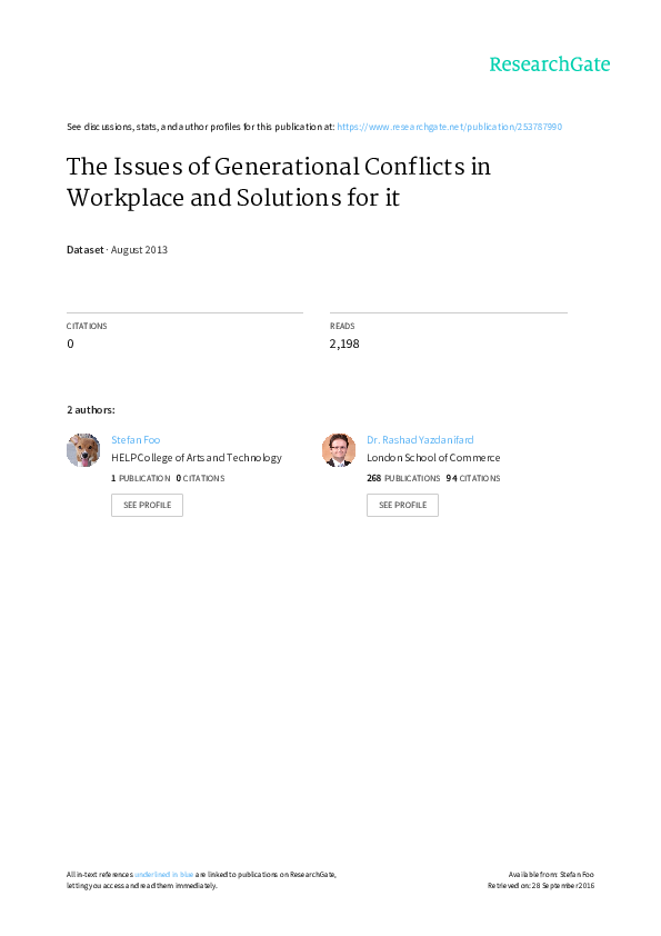 (PDF) The Issues of Generational Conflicts in Workplace and Solutions ...