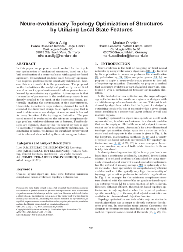 (PDF) Neuro-evolutionary topology optimization of structures by utilizing local state features