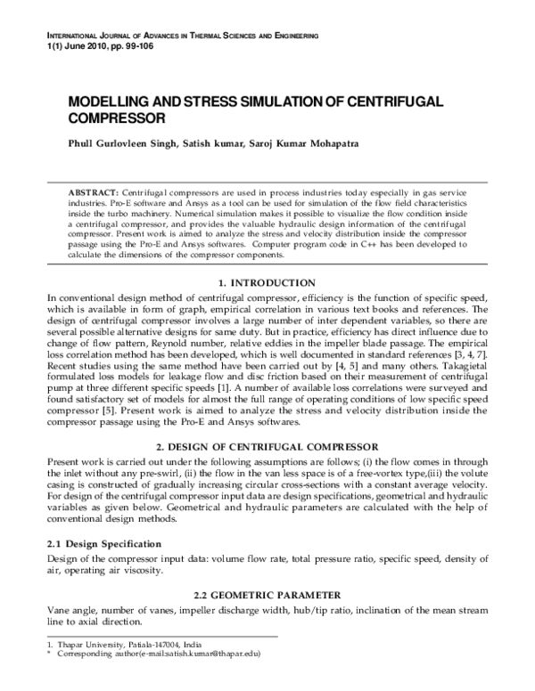 (PDF) Modelling and stress simulation of centrifugal compressor