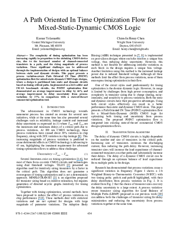 Pdf A Path Oriented In Time Optimization Flow For Mixed Static Dynamic Cmos Logic
