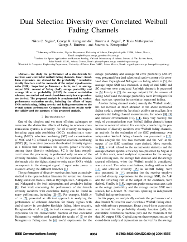 Pdf Analysis Of A Two Branch Maximal Ratio And Selection Diversity System With Unequal Snrs