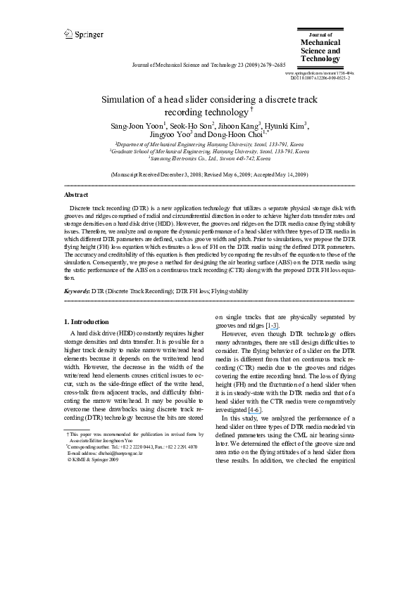 (PDF) Simulation of a head slider considering a discrete track recording technology