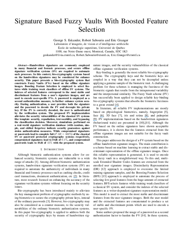 (PDF) Fuzzy Vaults for Secure Signature Verification