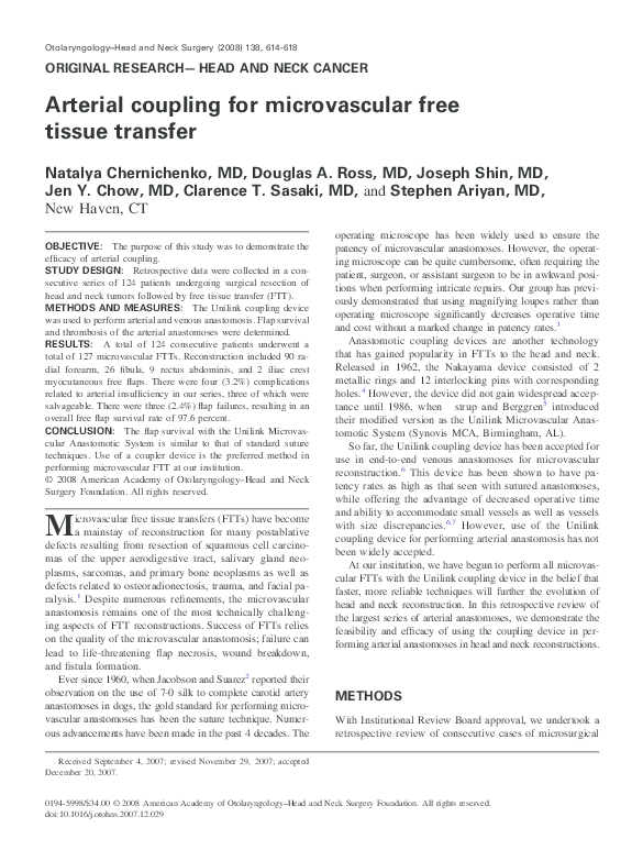 (PDF) Arterial coupling for microvascular free tissue transfer ...