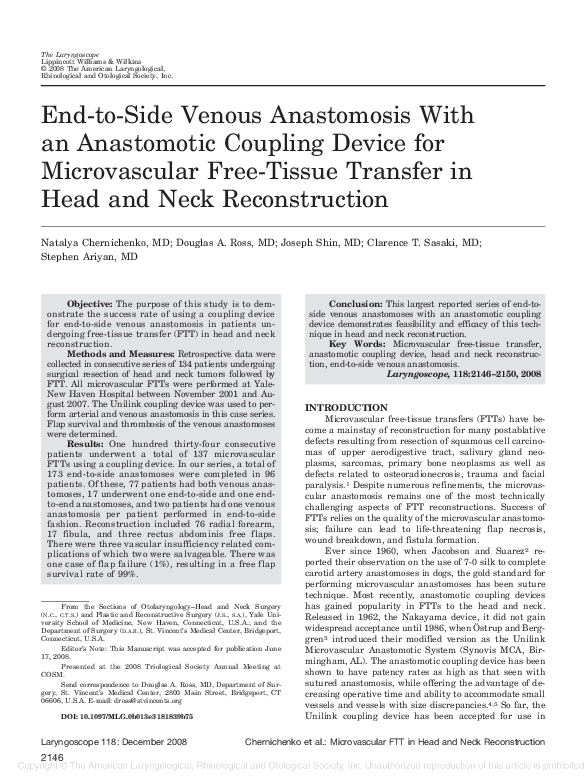 (PDF) End-to-Side Venous Anastomosis With an Anastomotic Coupling ...