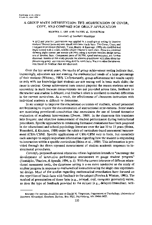 (PDF) A group math intervention: The modification of cover, copy, and ...
