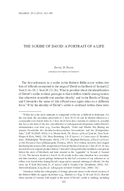 (PDF) The Scribe of David: A Portrait of a Life. Maarav 20.2 (2013 ...
