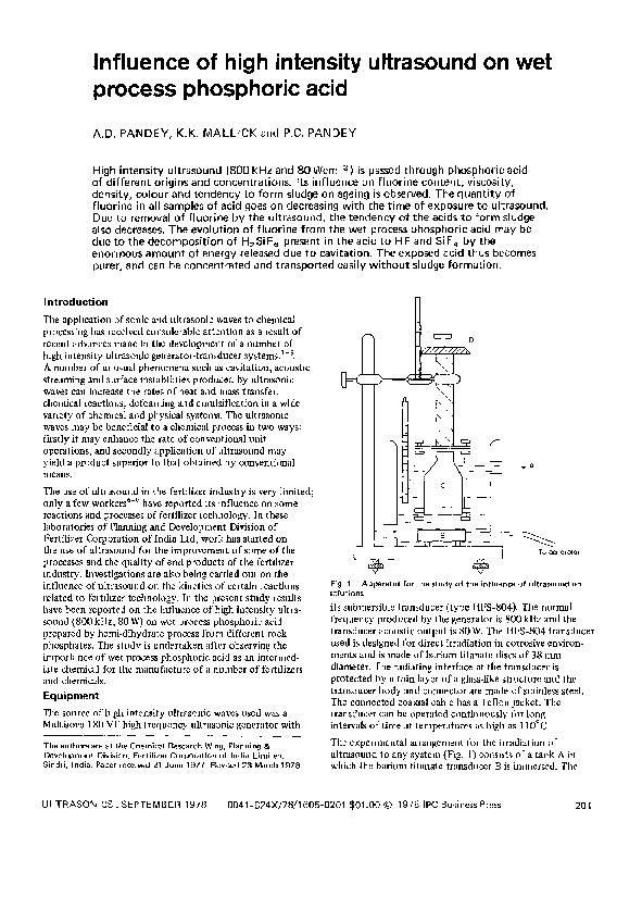 (PDF) Influence of high intensity ultrasound on wet process phosphoric acid