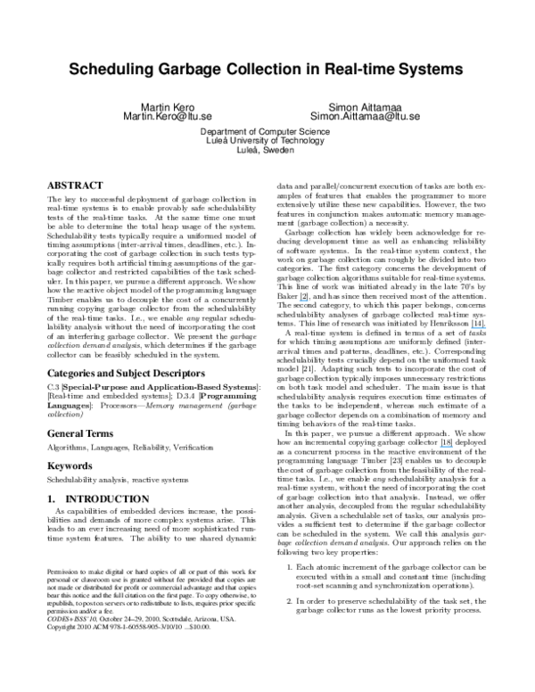 (PDF) Scheduling garbage collection in real-time systems