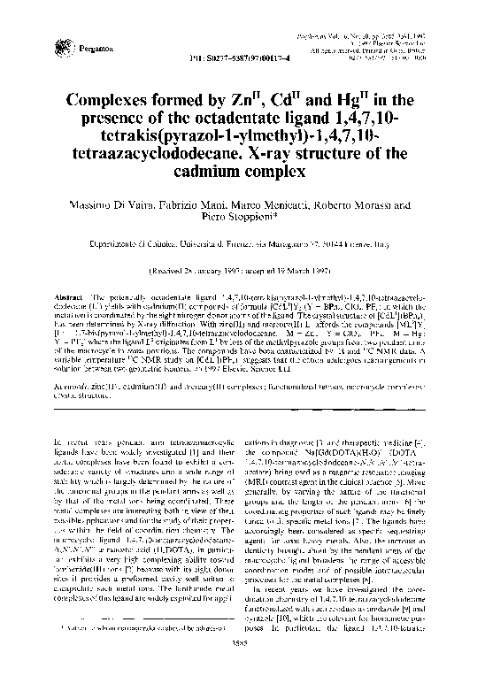 (PDF) Complexes formed by Zn II, Cd II and Hg IIin the presence of the octadentate ligand 1,4,7 ...