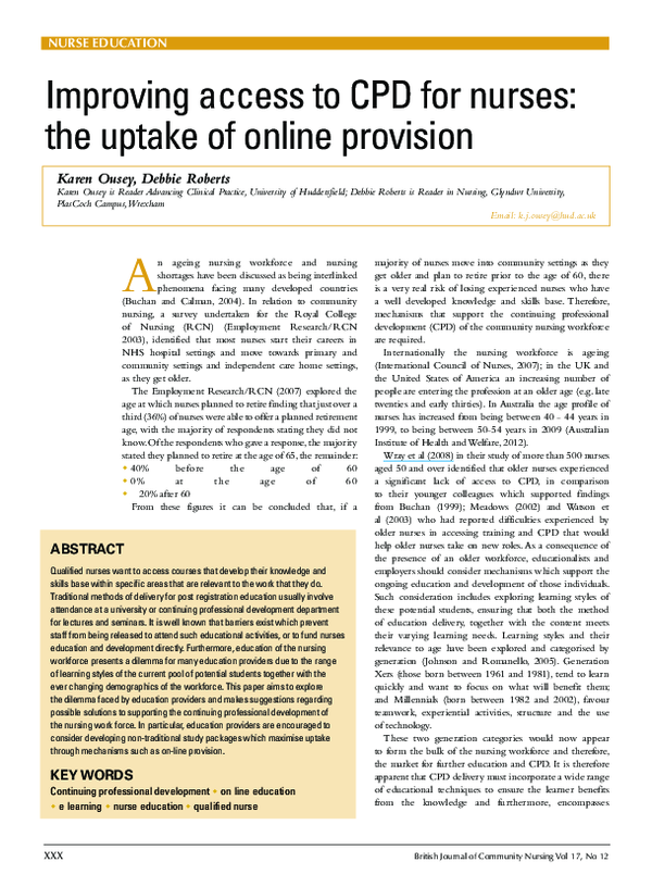 (PDF) Improving access to CPD for nurses: the uptake of online provision