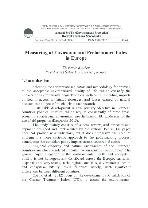 (PDF) Measuring of Environmental Performance Index in Europe