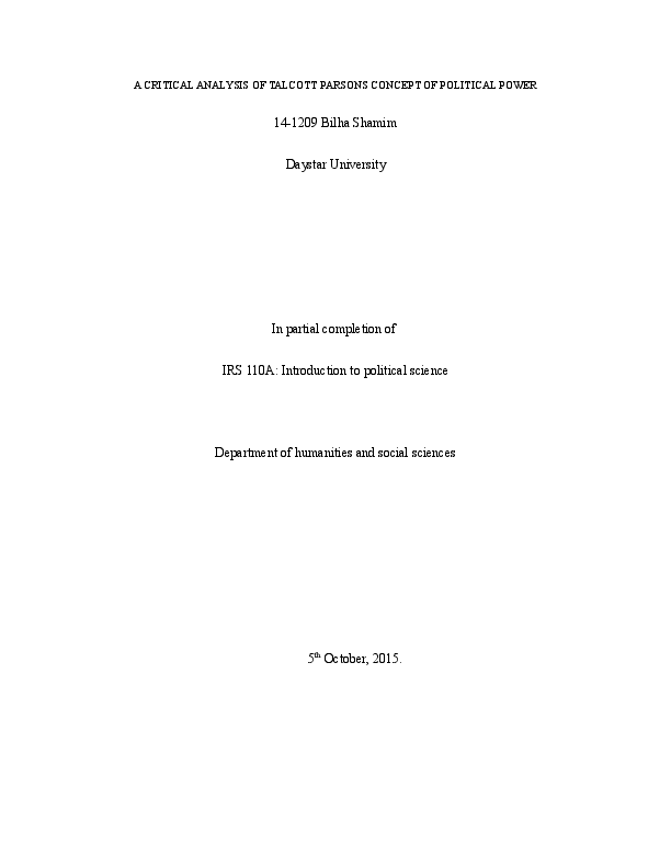 (DOC) A critical analysis of talcott parsons concept of political power