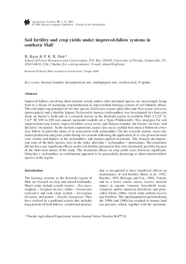 (PDF) Soil fertility and crop yields under improved-fallow systems in ...