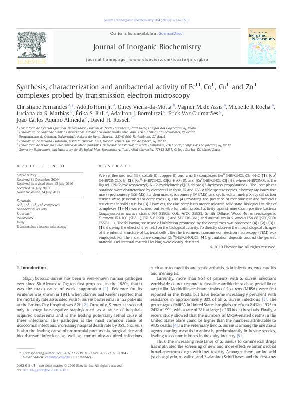 (PDF) Synthesis, characterization and antibacterial activity of Fe III , Co II , Cu II and Zn II ...