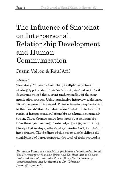 (PDF) The Influence of Snapchat on Interpersonal Relationship ...